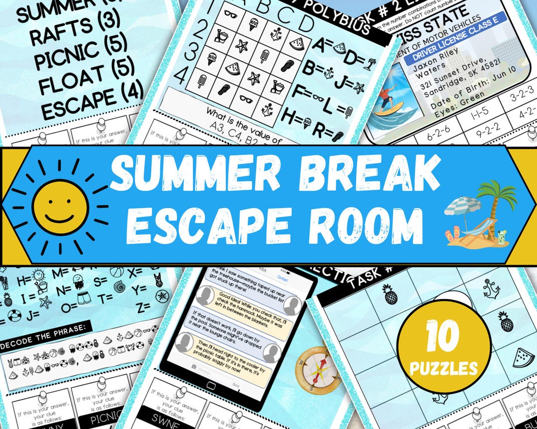 Summer Break Escape Room for Kids, Printable Escape Room Kit, Summer ...