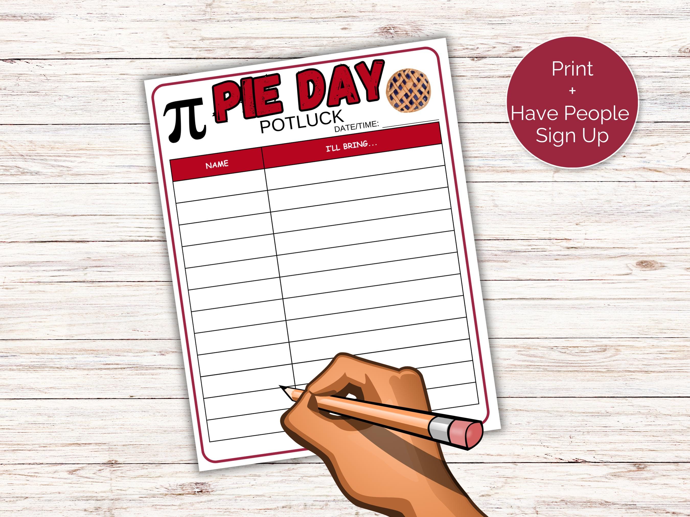 Pi Day Potluck Sign up Sheet, Printable Pi Day Party Potluck Sign up ...
