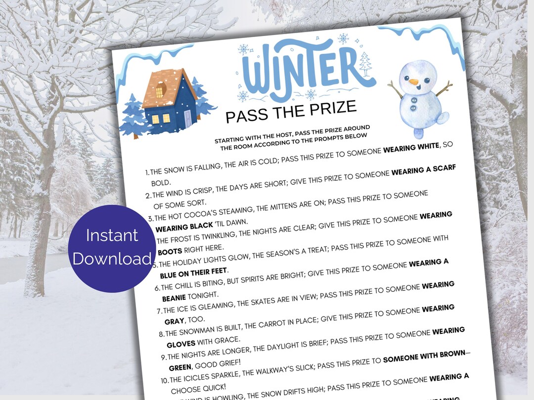 Winter Pass the Prize, Printable Winter Pass the Parcel Game, Winter ...