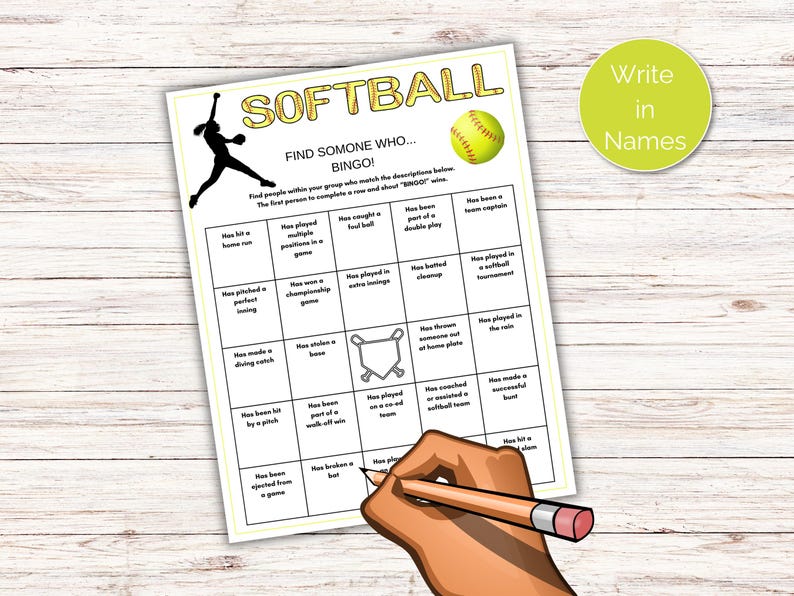 Softball Find Someone Who Game, Softball Team Building Game, Printable ...
