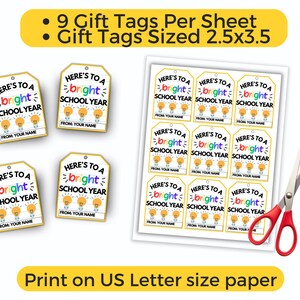 Editable Here's to A Bright School Year Back to School Tag, Printable ...