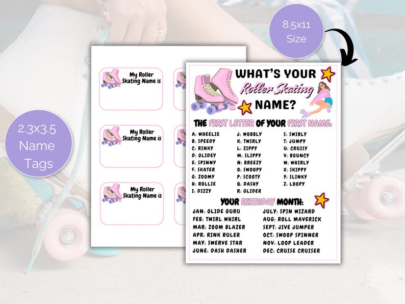 What's Your Roller Skating Name Game + Name Tags, Printable Skating ...