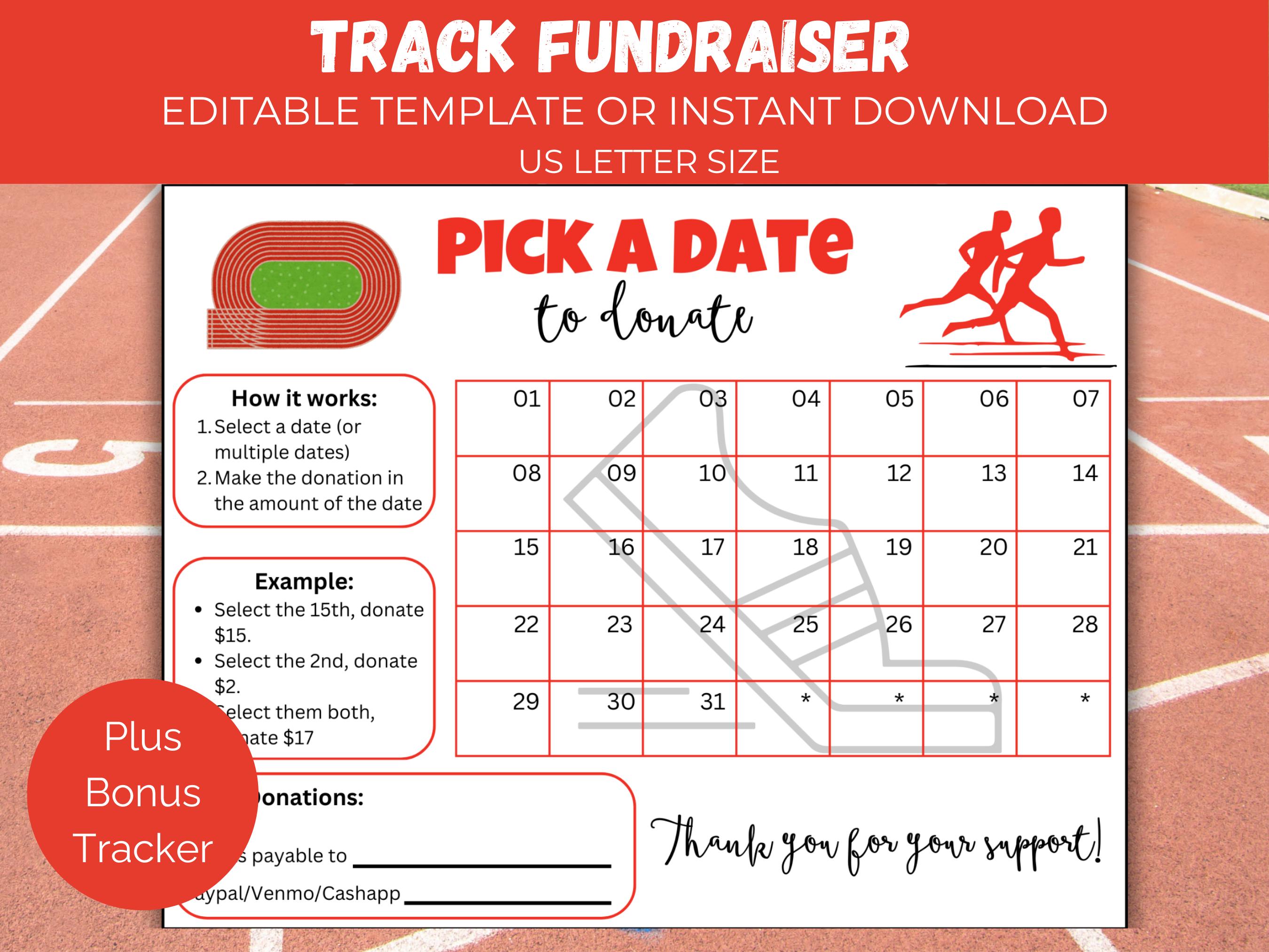 Editable Track Pick A Date, Track and Field Fundraiser Calendar, Cross ...