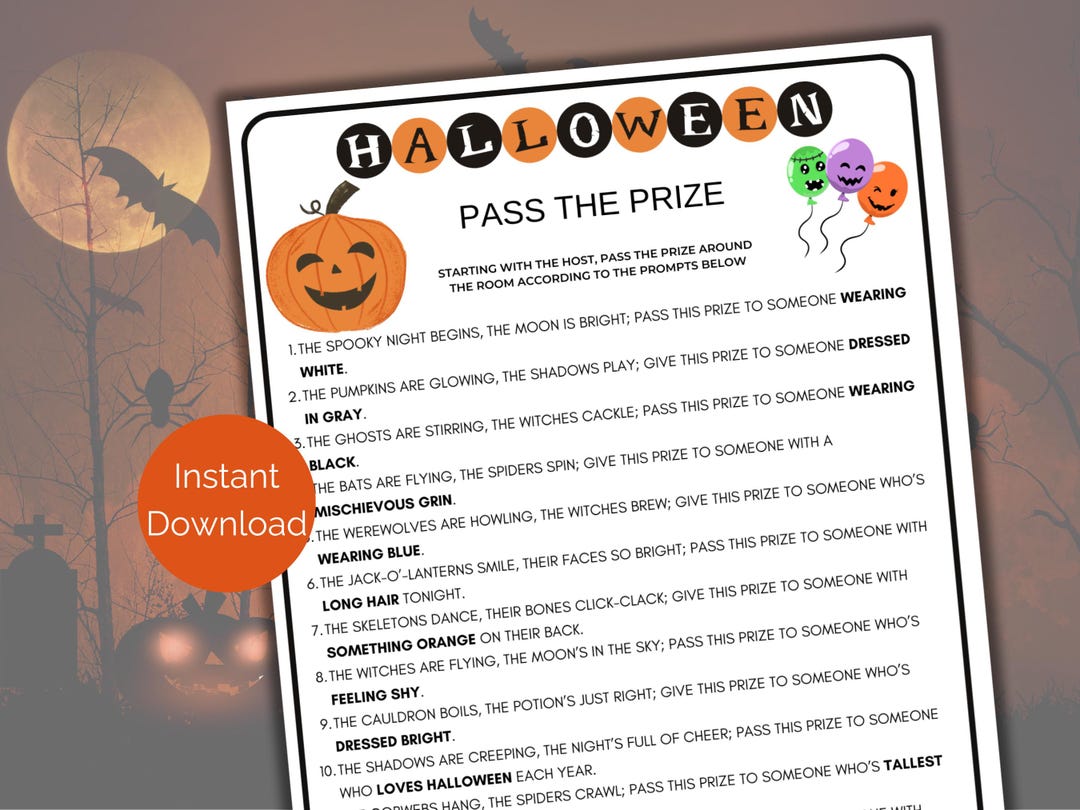 Halloween Pass the Prize, Printable Halloween Pass the Parcel Game ...