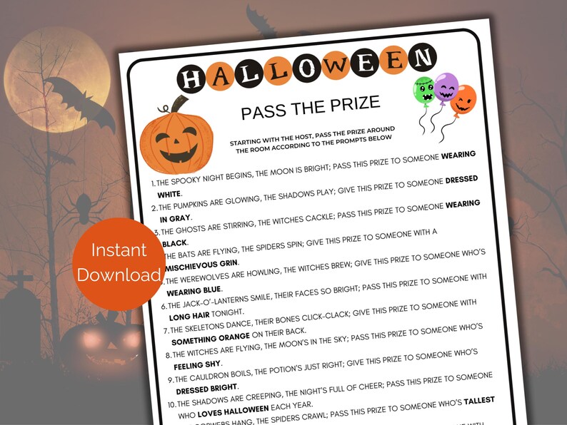 Halloween Pass the Prize, Printable Halloween Pass the Parcel Game ...
