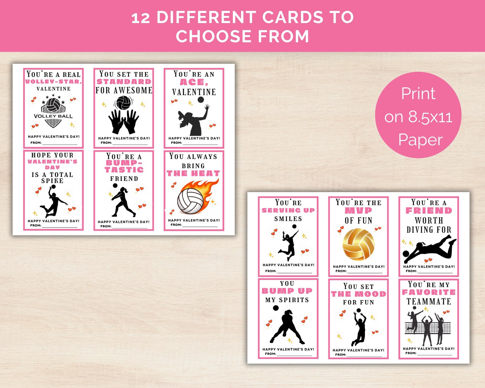 Volleyball Valentine Cards, 12 Printable Sports Valentines, Funny ...