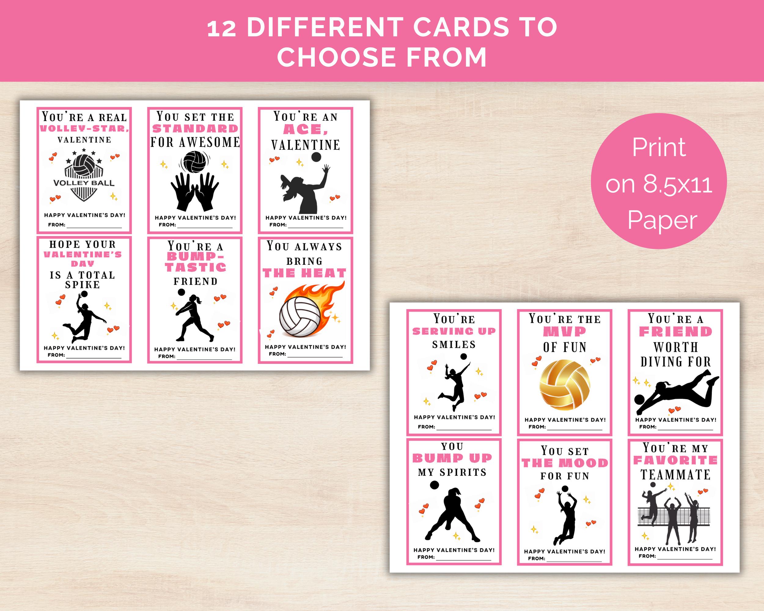 Volleyball Valentine Cards, 12 Printable Sports Valentines, Funny ...