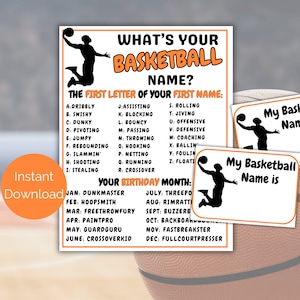 What's Your Basketball Name Game + Name Tags, Basketball Party Activity ...