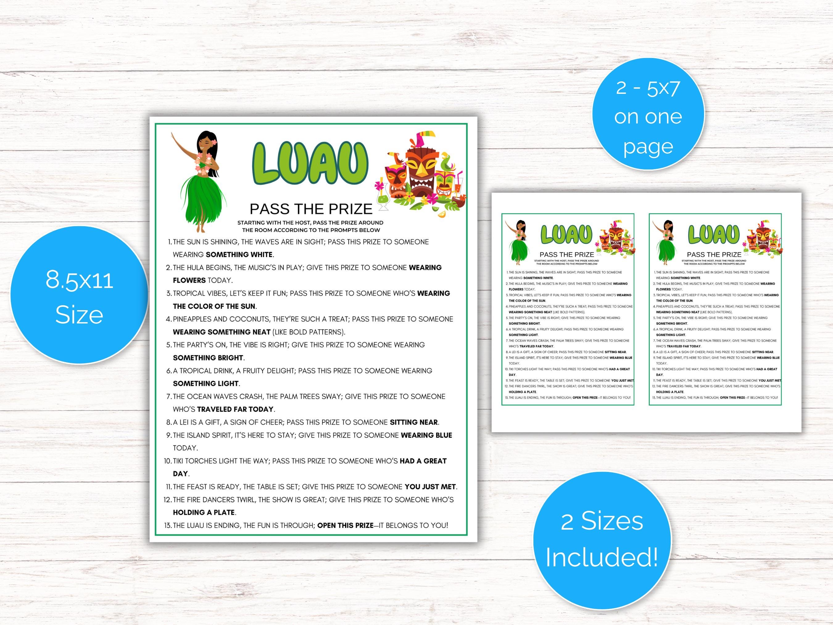 Luau Pass the Prize, Printable Luau Pass the Parcel Game, Luau Party ...
