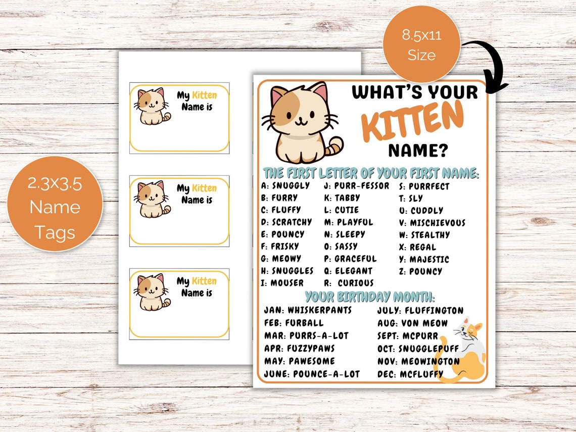 What's Your Kitten Name Game Name Tags, Cat Themed Party Printable ...