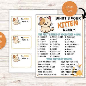 What's Your Kitten Name Game + Name Tags, Cat Themed Party Printable ...
