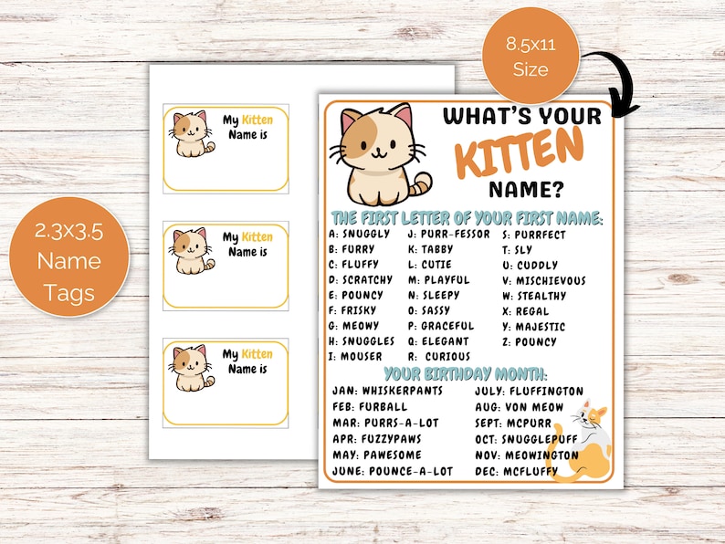 What's Your Kitten Name Game Name Tags, Cat Themed Party Printable ...