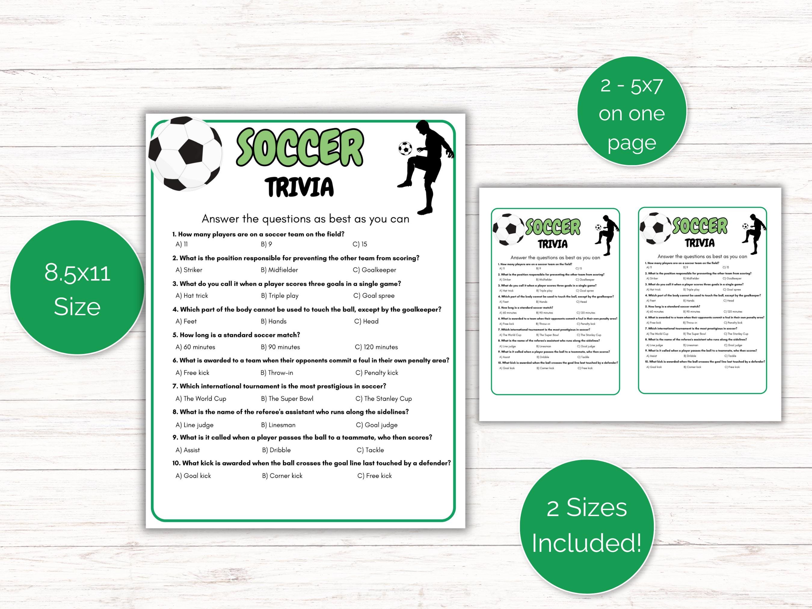 Soccer Trivia Game, Soccer Quiz, Printable Soccer Team Party Games ...