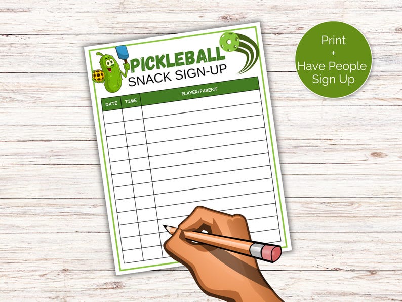 Pickleball Snack Sign up Sheet, Printable Pickleball Snack Schedule ...