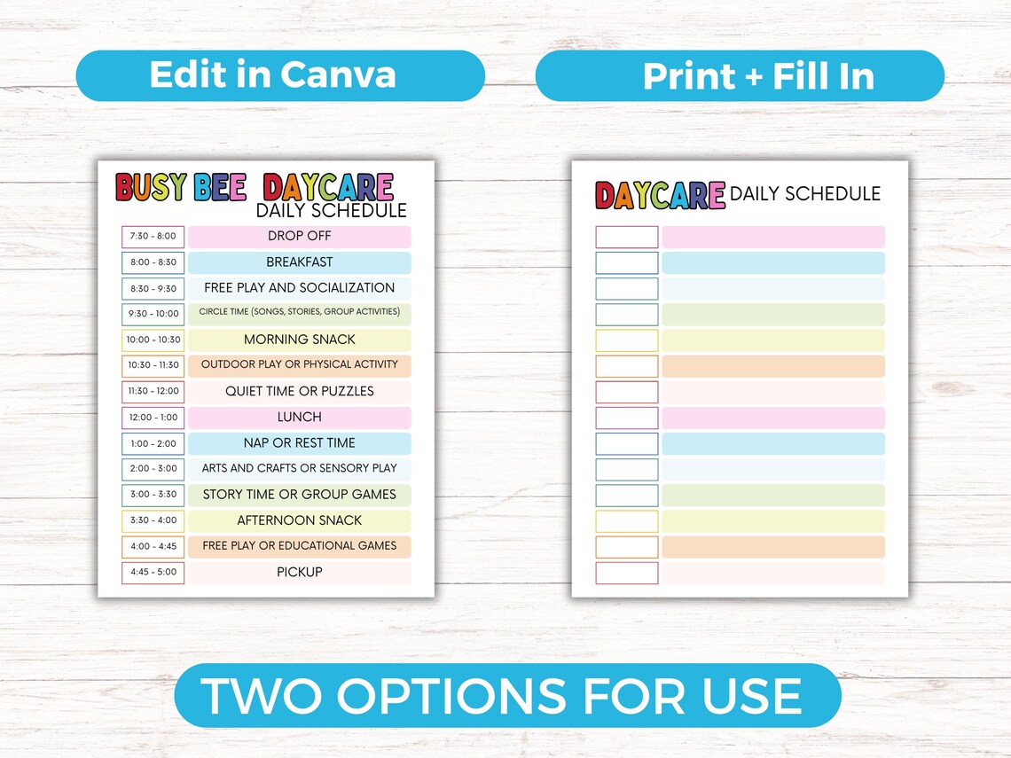Editable Home Daycare Daily Schedule, Daily Schedule for Preschool ...