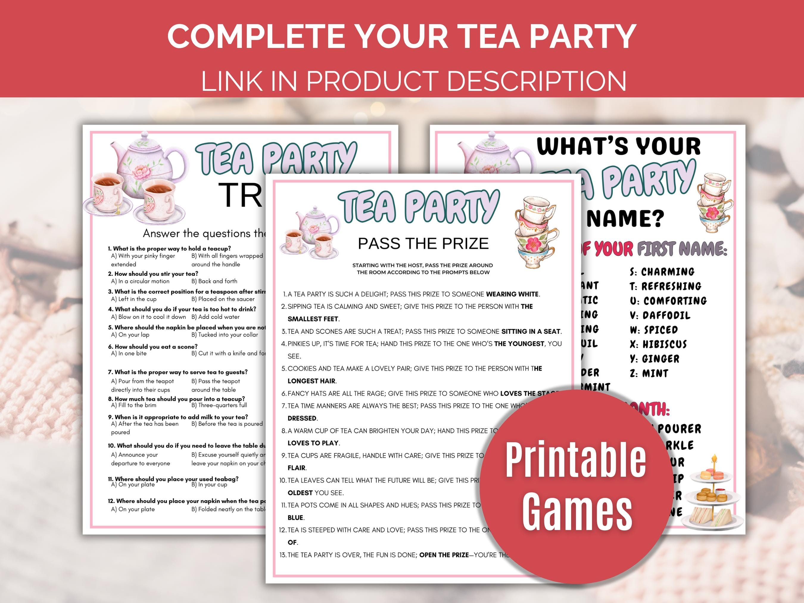 Spill the Tea Game, Printable Tea Party Games, Garden Party Game ...