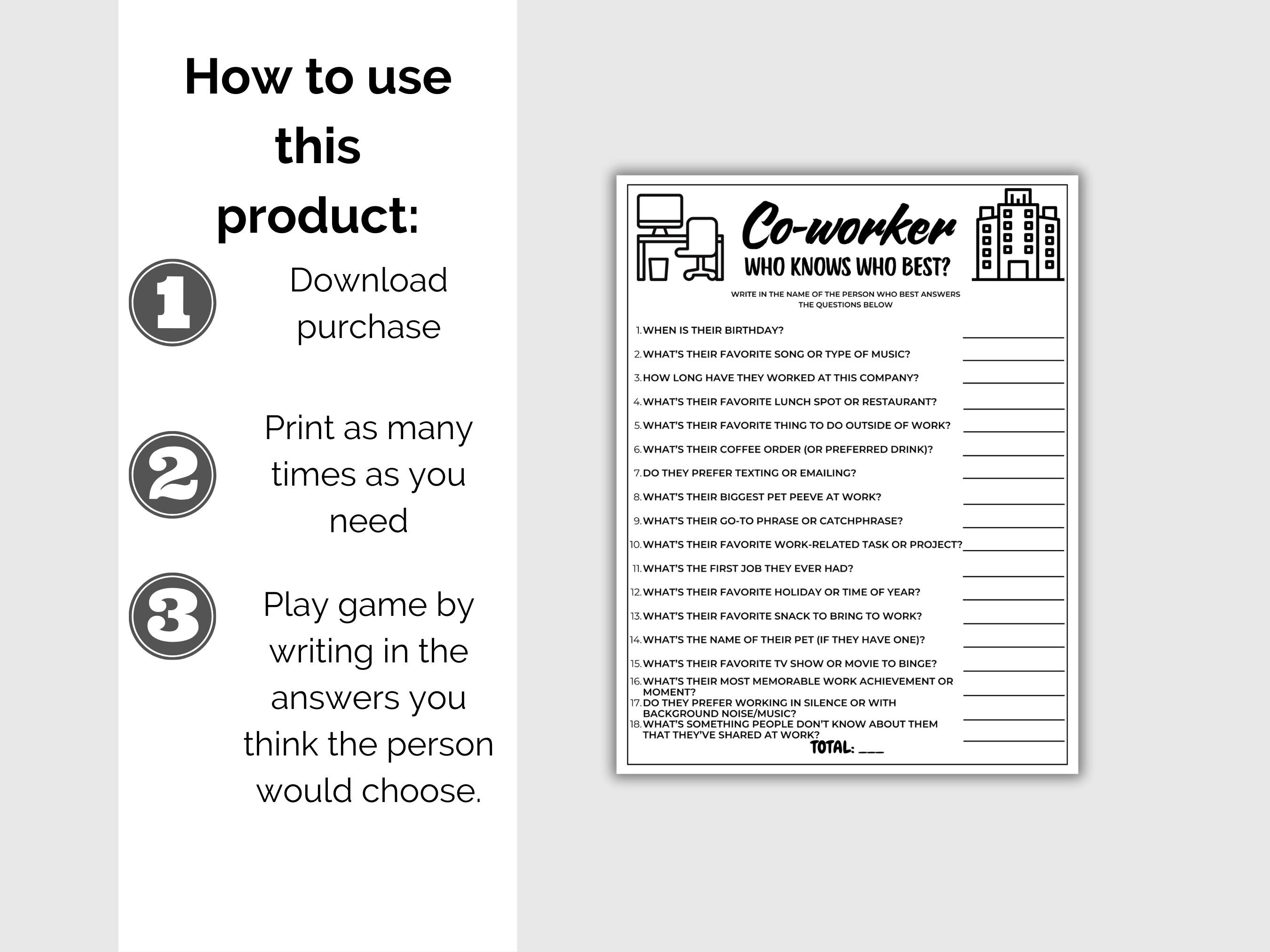 Who Knows the Coworker Best Game, Printable Office Party Games, How ...
