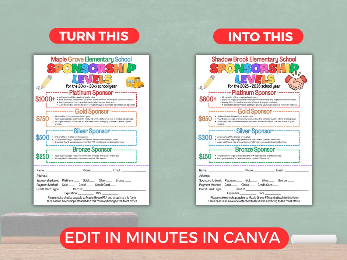 EDITABLE PTO/PTA Sponsorship Levels Flyer Template, Pta Sponsorship ...