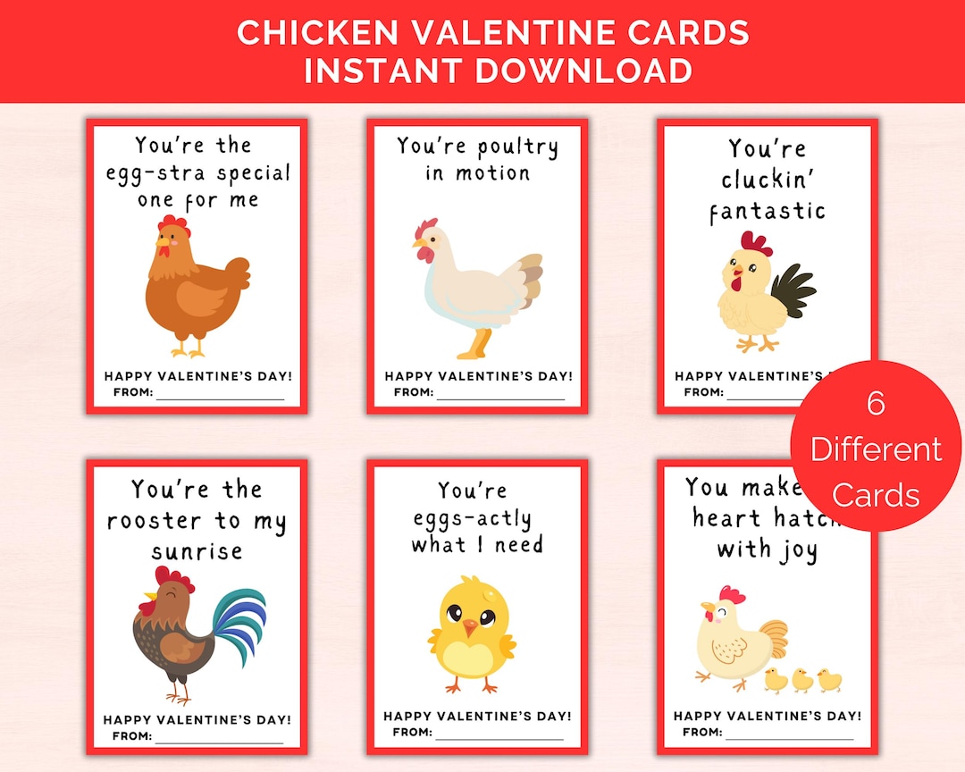 Funny Chicken Valentine Cards, 6 Printable Chicken Valentines ...