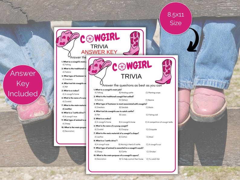 Cowgirl Trivia Game, Printable Cowgirl Trivia, Cowgirl Quiz, Cowgirl ...