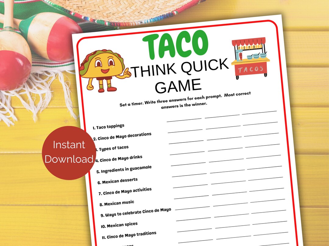 Taco Think Quick, Cinco De Mayo Games, Taco Party Games, Fiesta Think ...