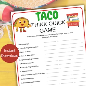 Taco Think Quick, Cinco De Mayo Games, Taco Party Games, Fiesta Think ...
