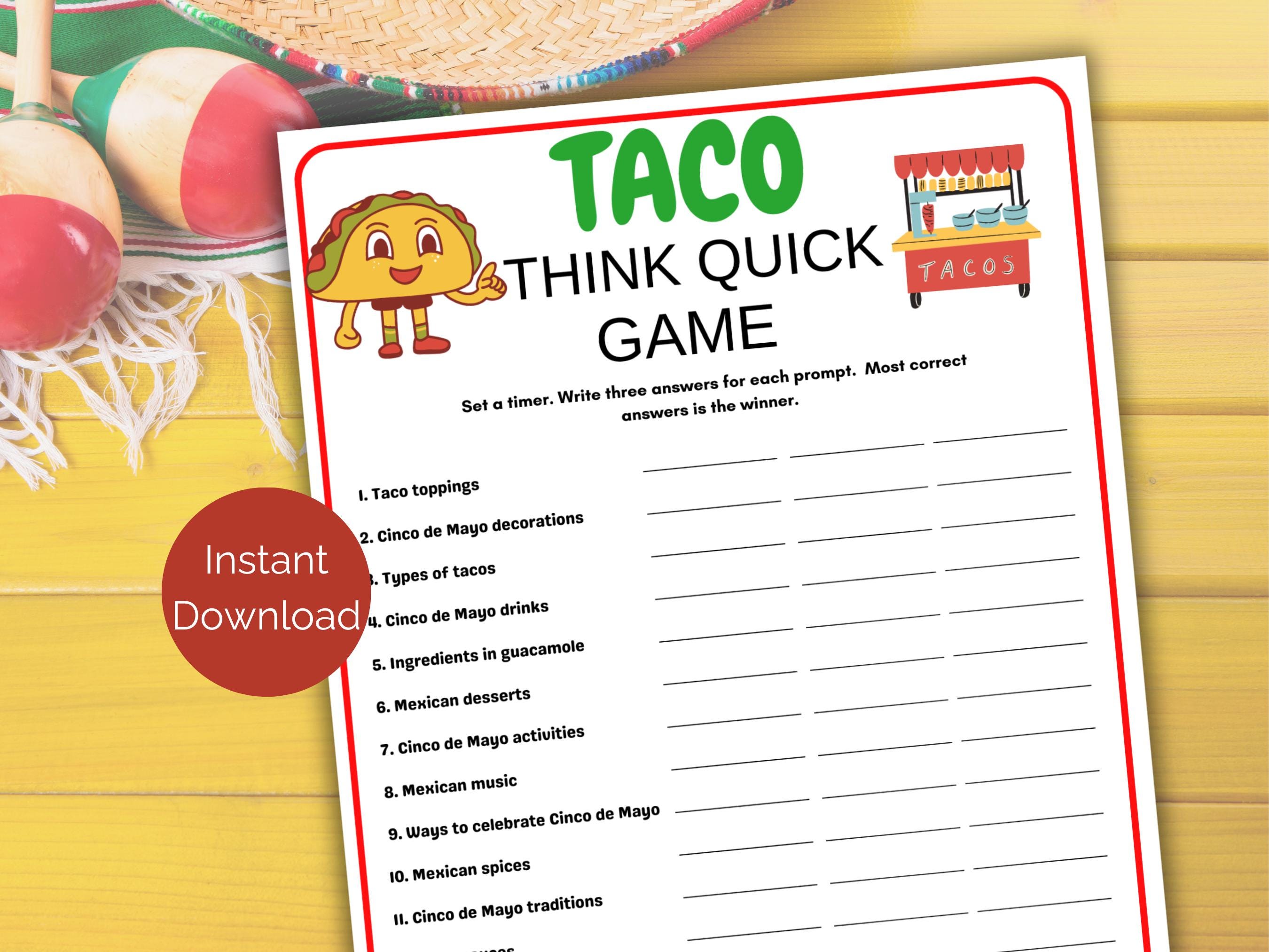 Taco Think Quick, Cinco De Mayo Games, Taco Party Games, Fiesta Think ...