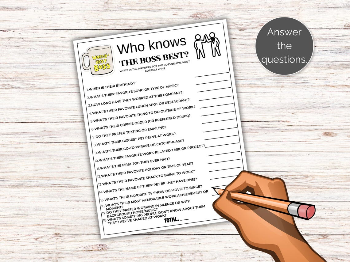 Who Knows the Boss Best Game, Printable Office Party Games, How Well Do ...