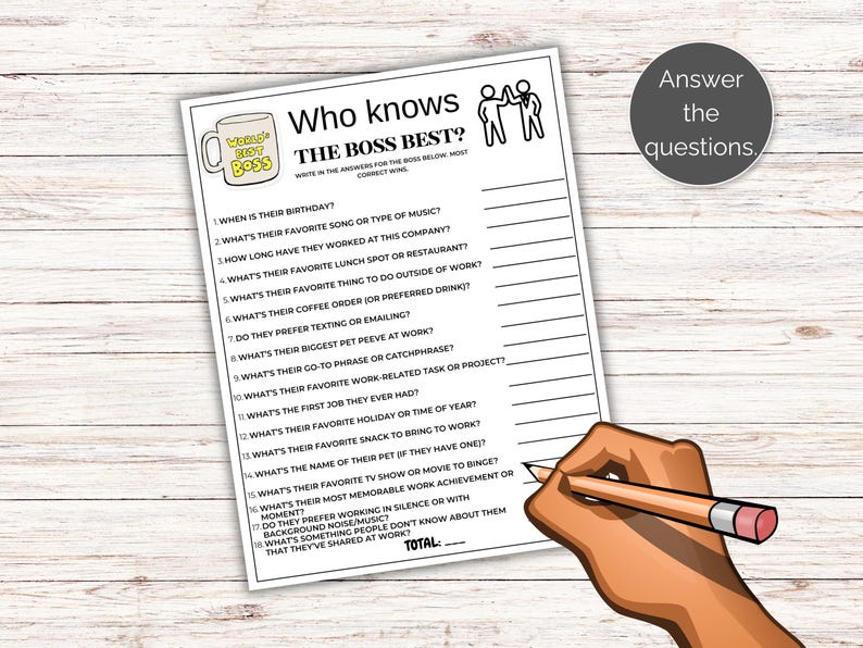 Who Knows the Boss Best Game, Printable Office Party Games, How Well Do ...