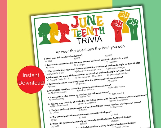 Juneteenth Trivia Game, Printable Black History Quiz, Juneteenth Game ...