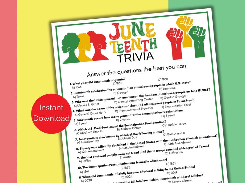 Juneteenth Trivia Game, Juneteenth Quiz for Kids and Adults, Juneteenth ...