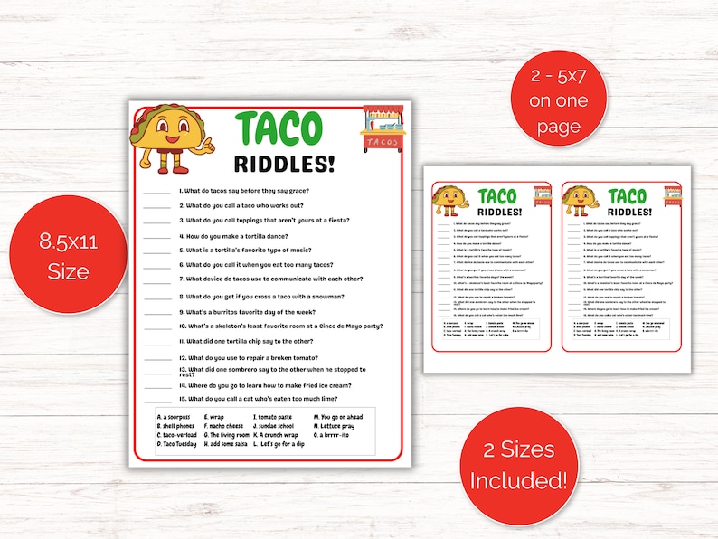Taco Riddles, Taco Jokes, Taco Party Games, Cinco De Mayo Riddles ...