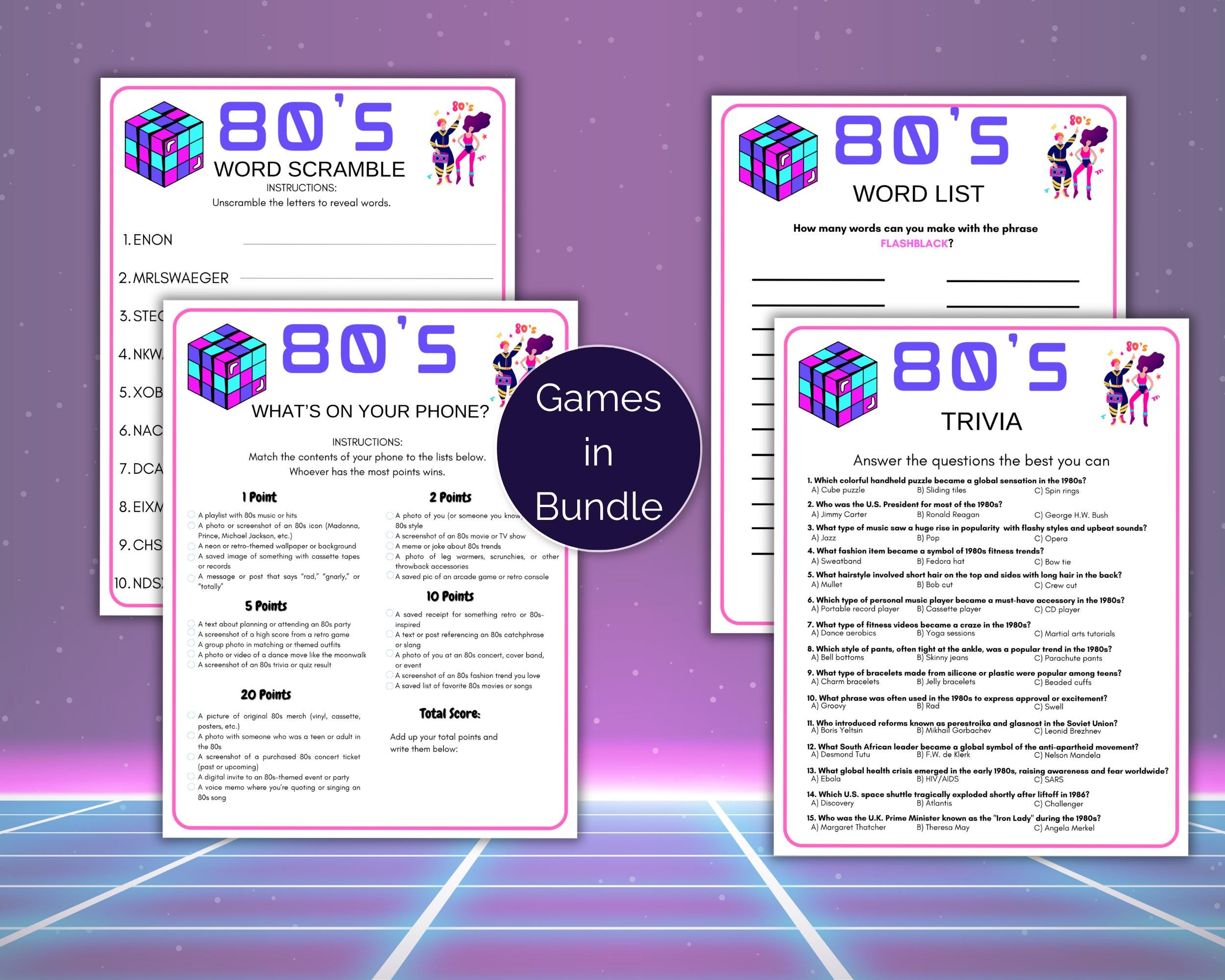 80s Party Game Bundle, 12 Printable 80s Activities, 80s Games for Kids ...