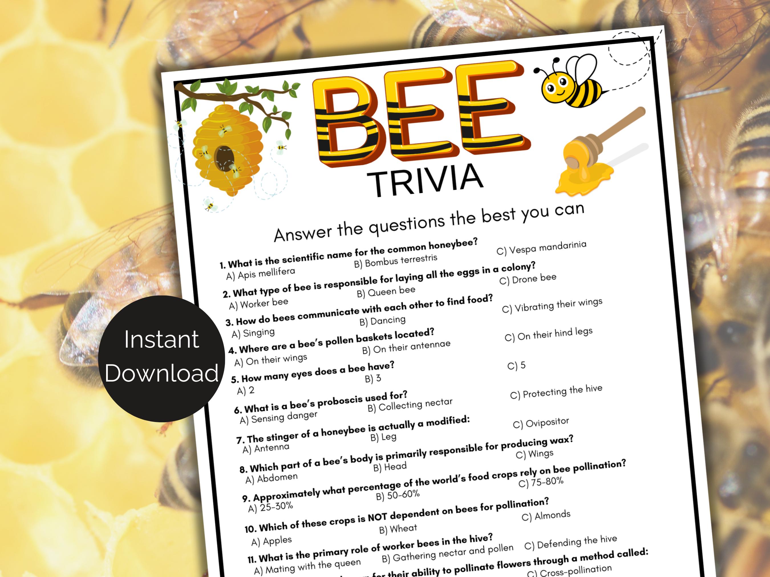 Bee Trivia Game, Bee Quiz, Printable Bee Game, Honey Bee Trivia, What ...