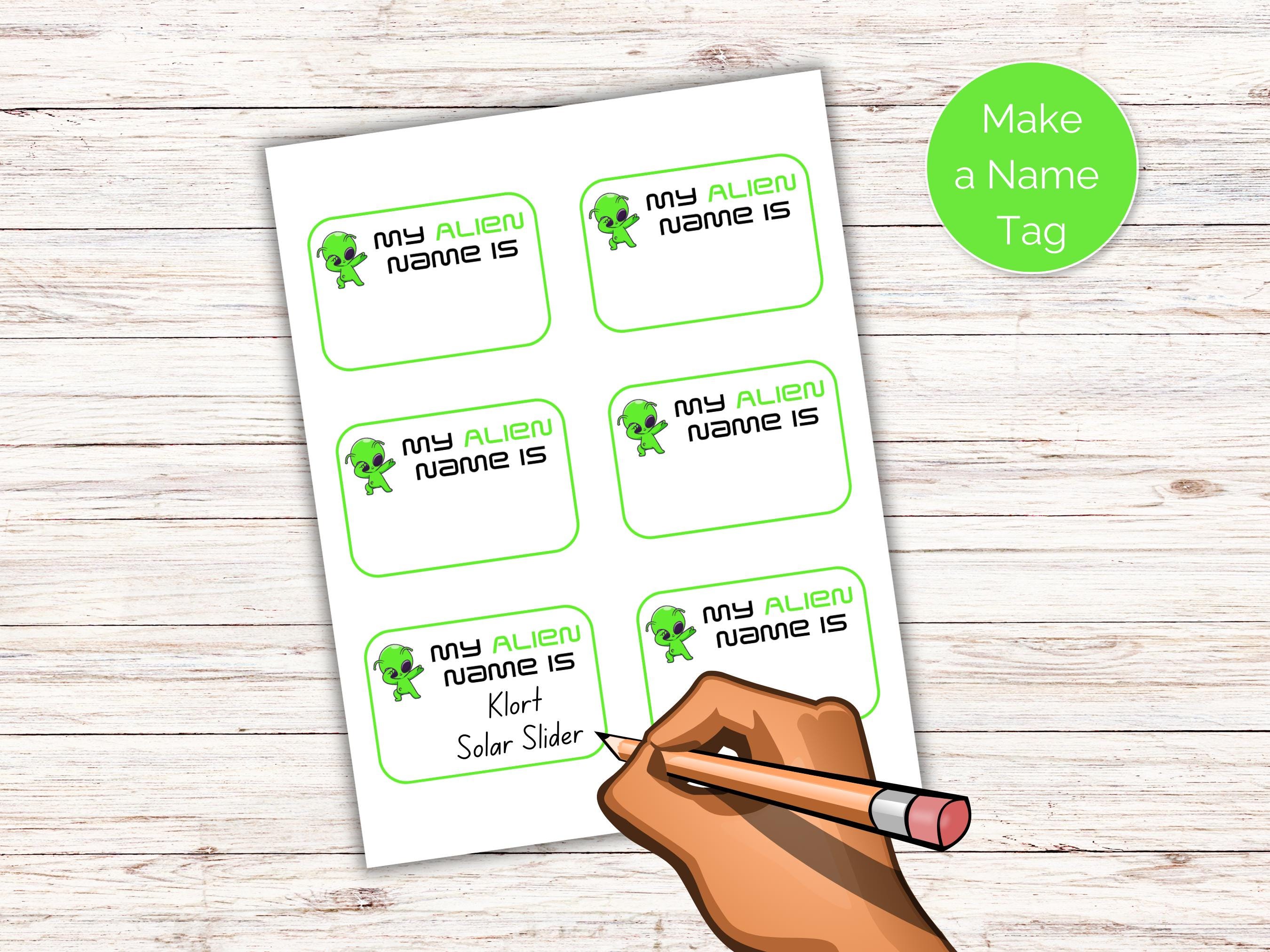 What's Your Alien Name Game + Name Tags, Printable Alien Birthday Party ...
