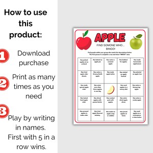 Apple Find Someone Who Game, Apple Party Mix and Mingle Bingo, Apple ...