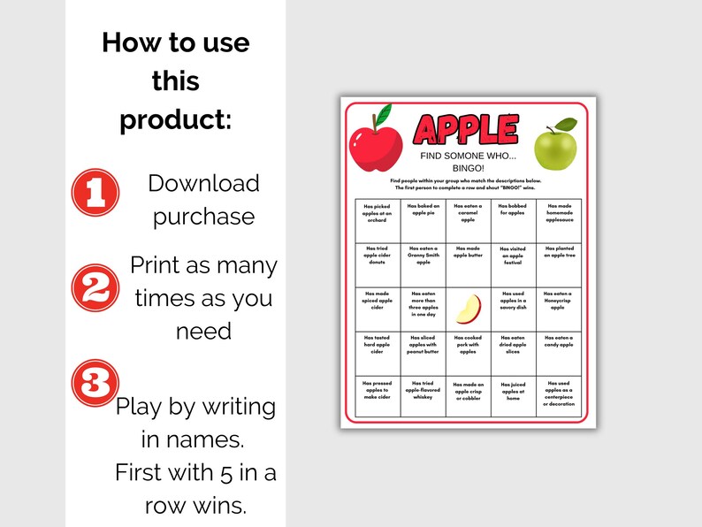 Apple Find Someone Who Game, Apple Party Mix and Mingle Bingo, Apple ...