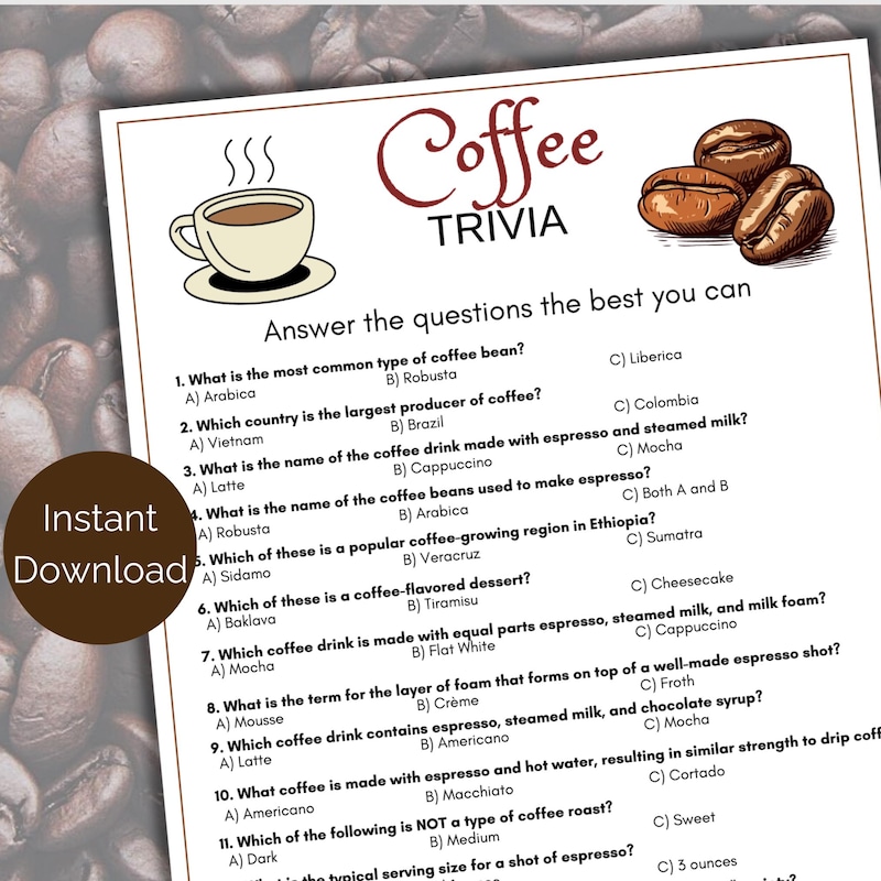 Coffee Themed Trivia - Etsy UK