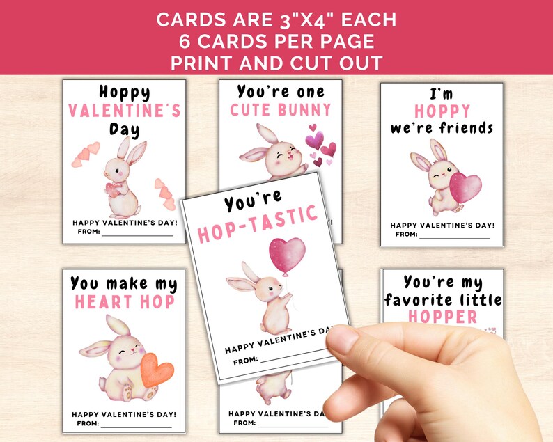 Bunny Valentine Cards, 12 Printable Bunny Valentines for Kids, Funny ...