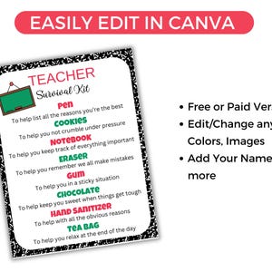 Editable Teacher Survival Kit Gift Tags, Back to School Gift Tag, Last ...