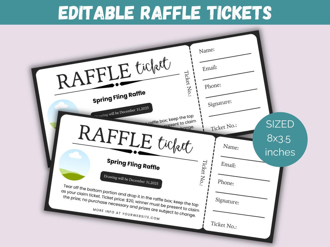 Editable Raffle Ticket Template, Raffle Ticket Form, DIY Charity Raffle ...