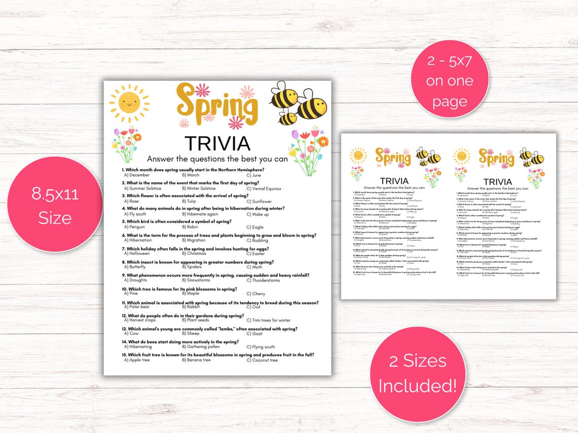 Spring Trivia Game, Printable Spring Quiz, Spring Activity for Kids or ...