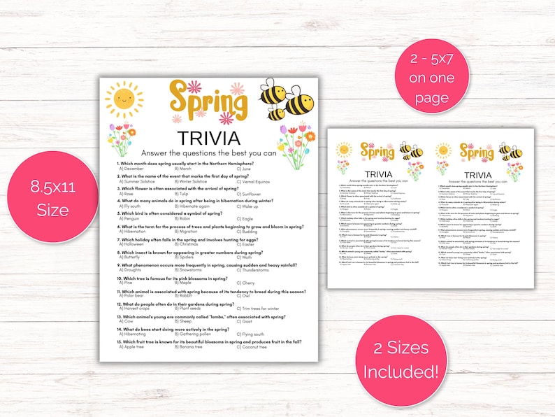 Spring Trivia Game, Printable Spring Quiz, Spring Activity for Kids or ...
