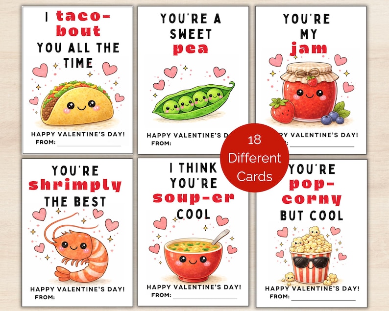 Food Pun Valentine Cards, 18 Printable Funny School Valentines, Punny ...