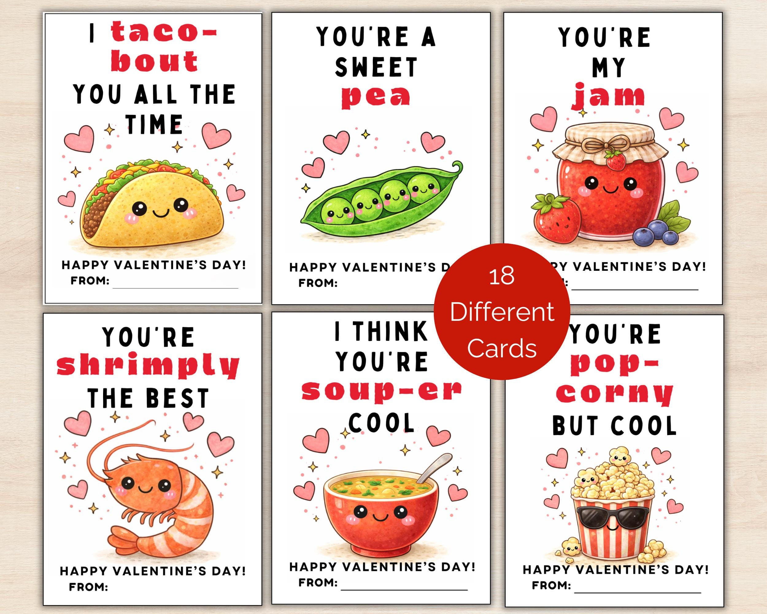 Food Pun Valentine Cards, 18 Printable Funny School Valentines, Punny ...