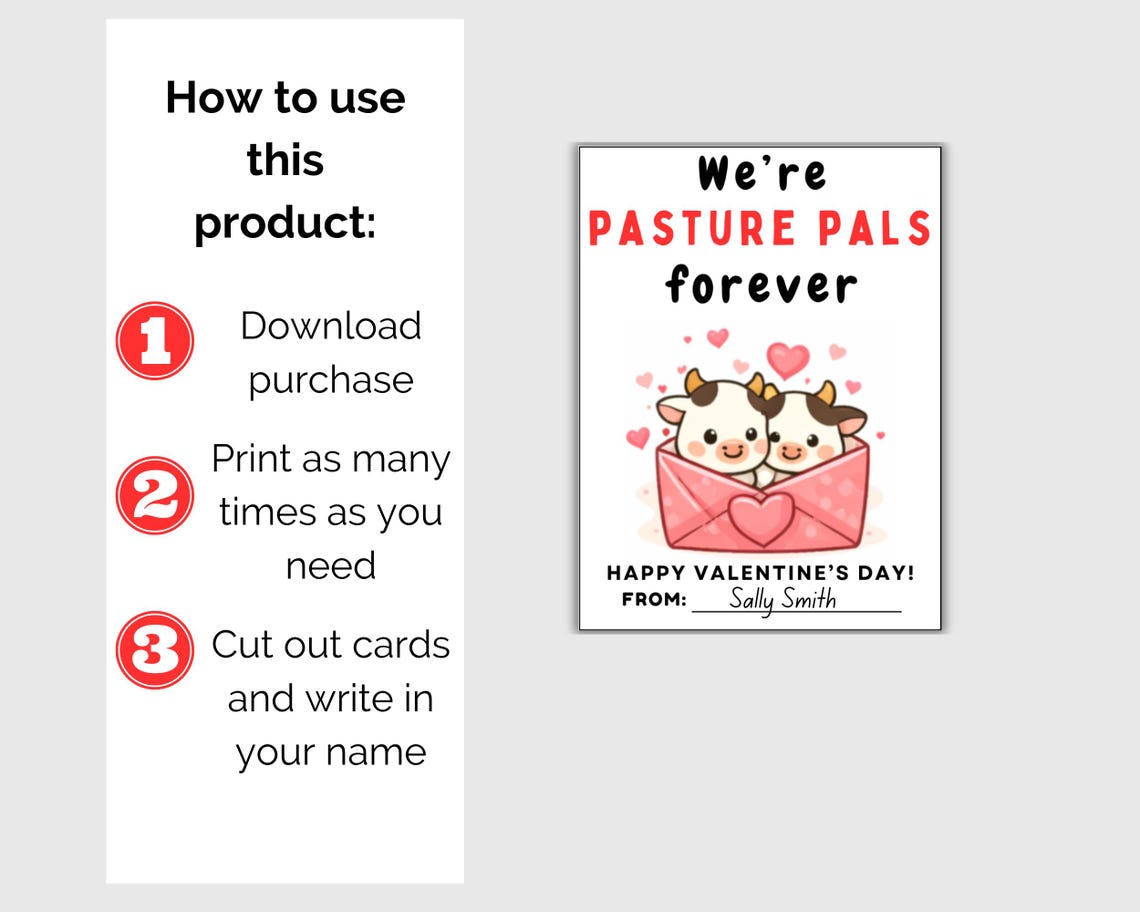 Cow Valentine Cards, 18 Printable Cow Valentines for Kids, Funny School ...