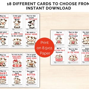 Cow Valentine Cards, 18 Printable Cow Valentines for Kids, Funny School ...