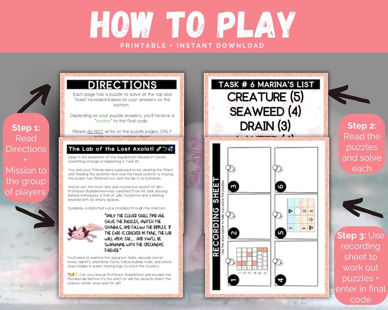 Axolotl Escape Room for Kids, Printable Escape Room Kit, Axolotl ...