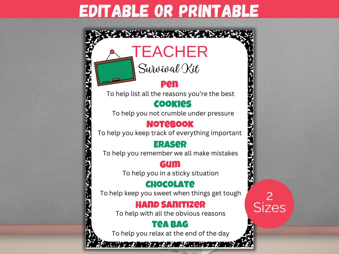 Editable Teacher Survival Kit Gift Tags, Back to School Gift Tag, Last ...