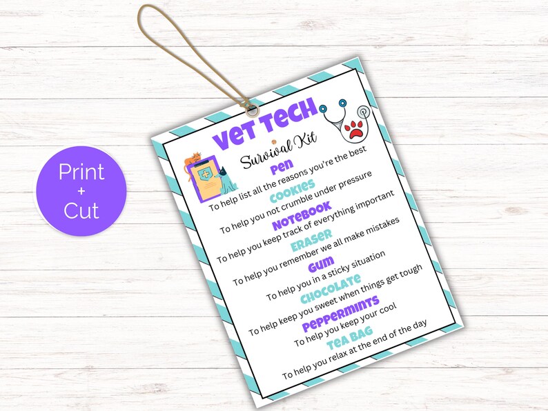 Editable Vet Tech Survival Kit Gift Tags, Veterinarian Technician ...